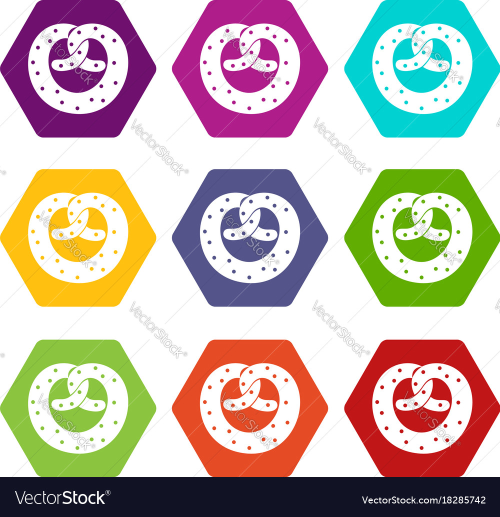 Pretzels icon set color hexahedron Royalty Free Vector Image