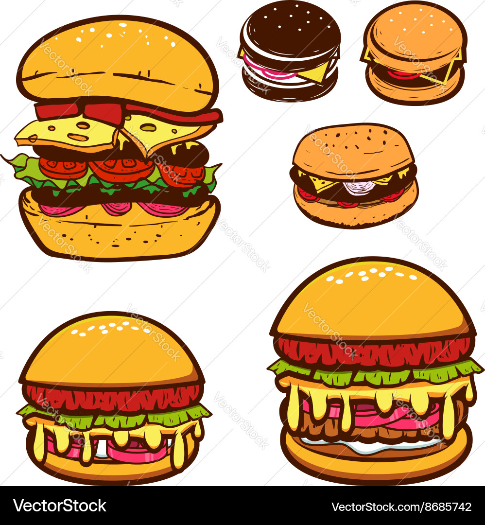 Set of burgers Royalty Free Vector Image - VectorStock