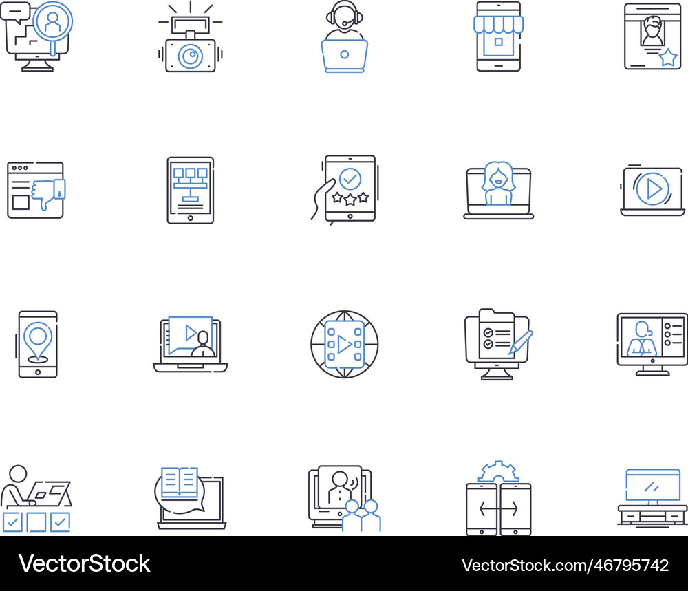 Video editing line icons collection clip Vector Image