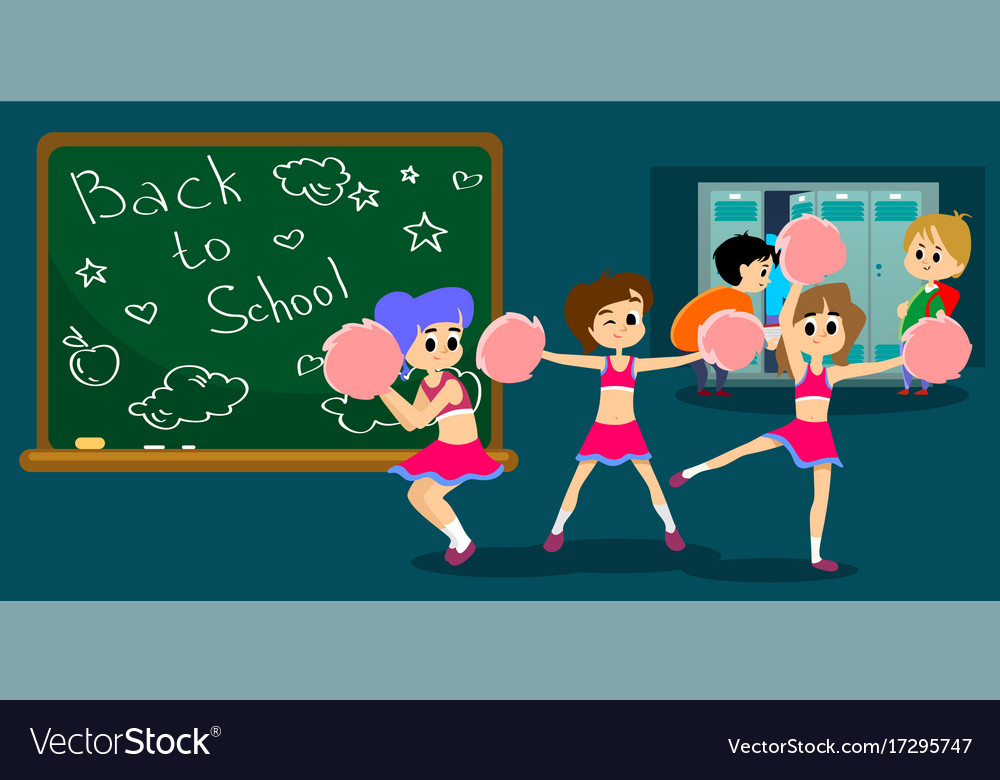 Cheerleader Dancing In Uniform With Pom Poms Vector Image