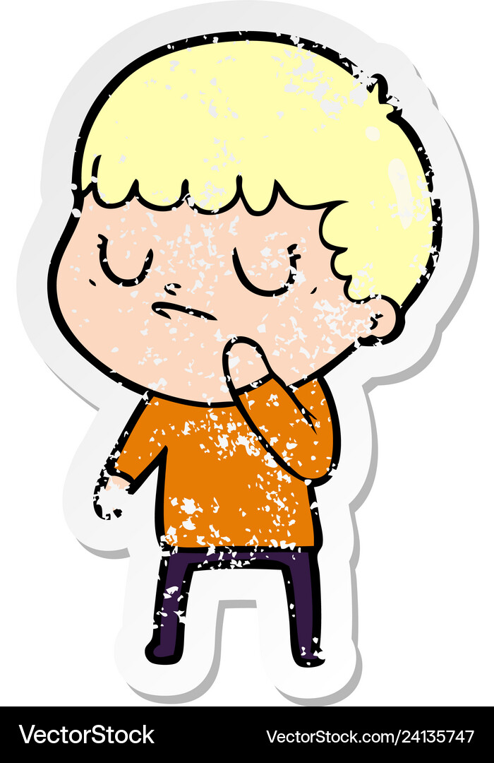 Distressed sticker of a cartoon grumpy boy Vector Image