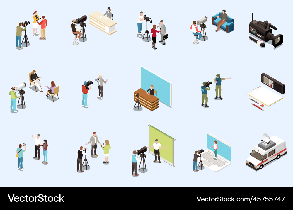 Media isometric set Royalty Free Vector Image - VectorStock