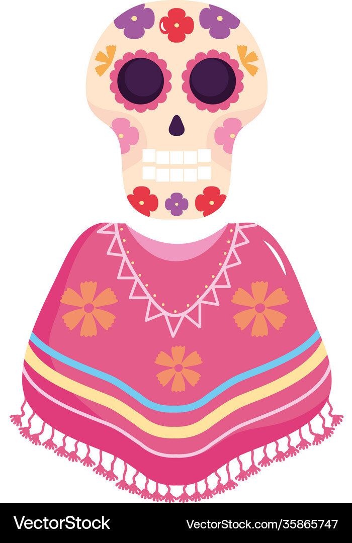 Mexican poncho and sugar skull icon flat style Vector Image