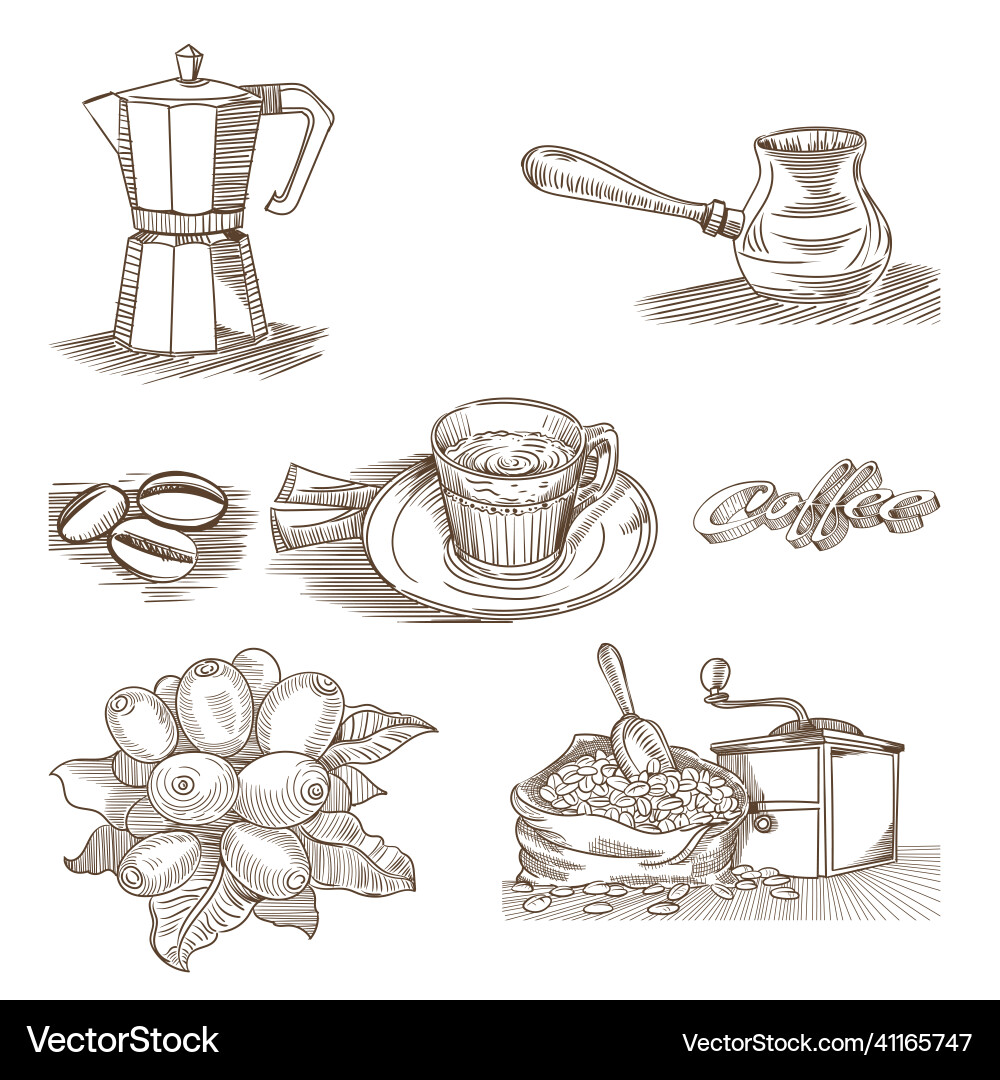 Set of hand drawings on coffee theme Royalty Free Vector