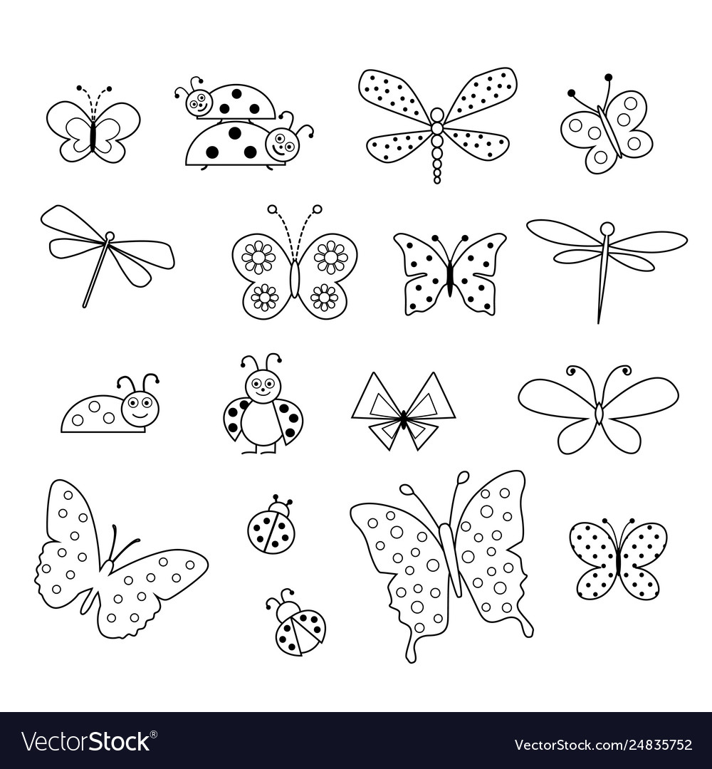 Butterfly and ladybug digital stamps Royalty Free Vector