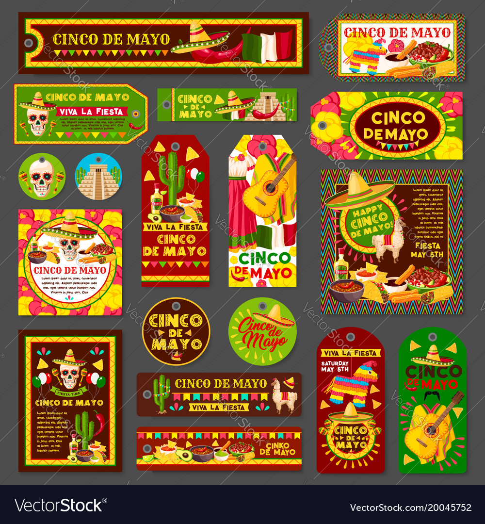 Cinco de mayo mexican fiesta party tag and card Vector Image