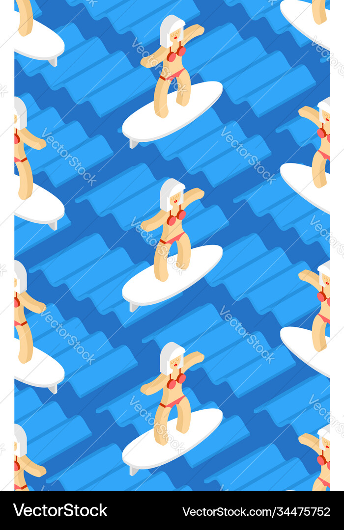 Girl on surfboard wave pattern seamless woman Vector Image