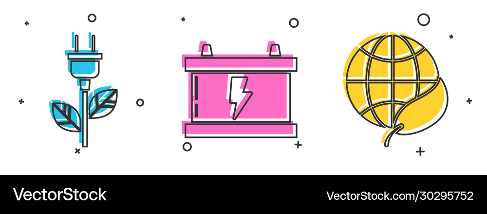 Set electric saving plug in leaf car battery Vector Image
