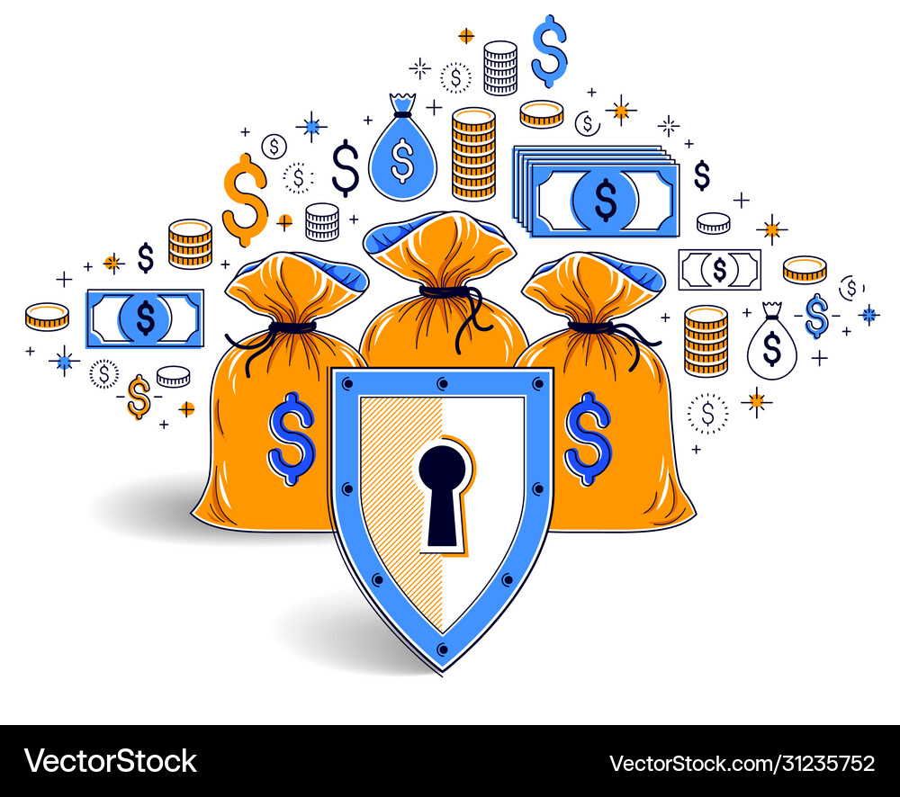 Shield over 3 money bags financial security Vector Image