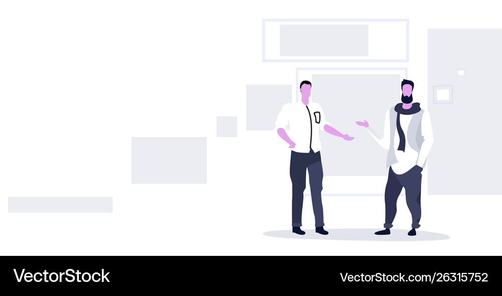 Two business men discussing new project during Vector Image