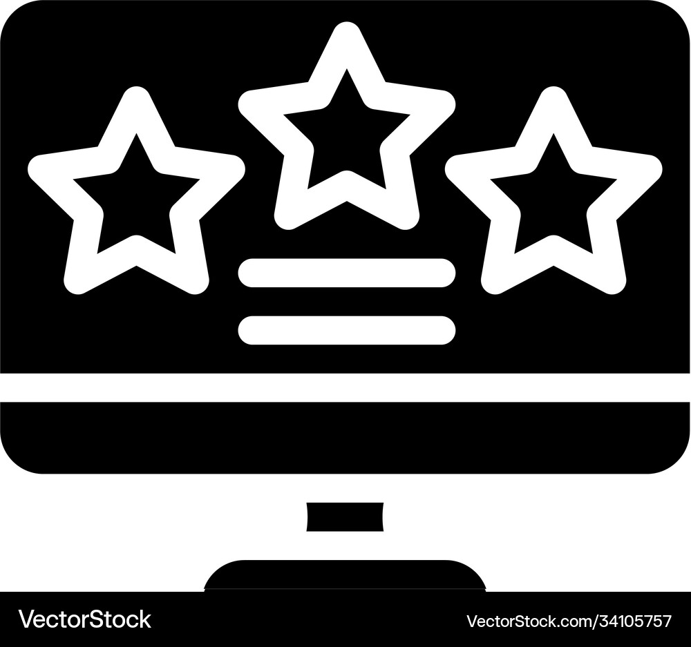Review stars on computer screen glyph icon Vector Image