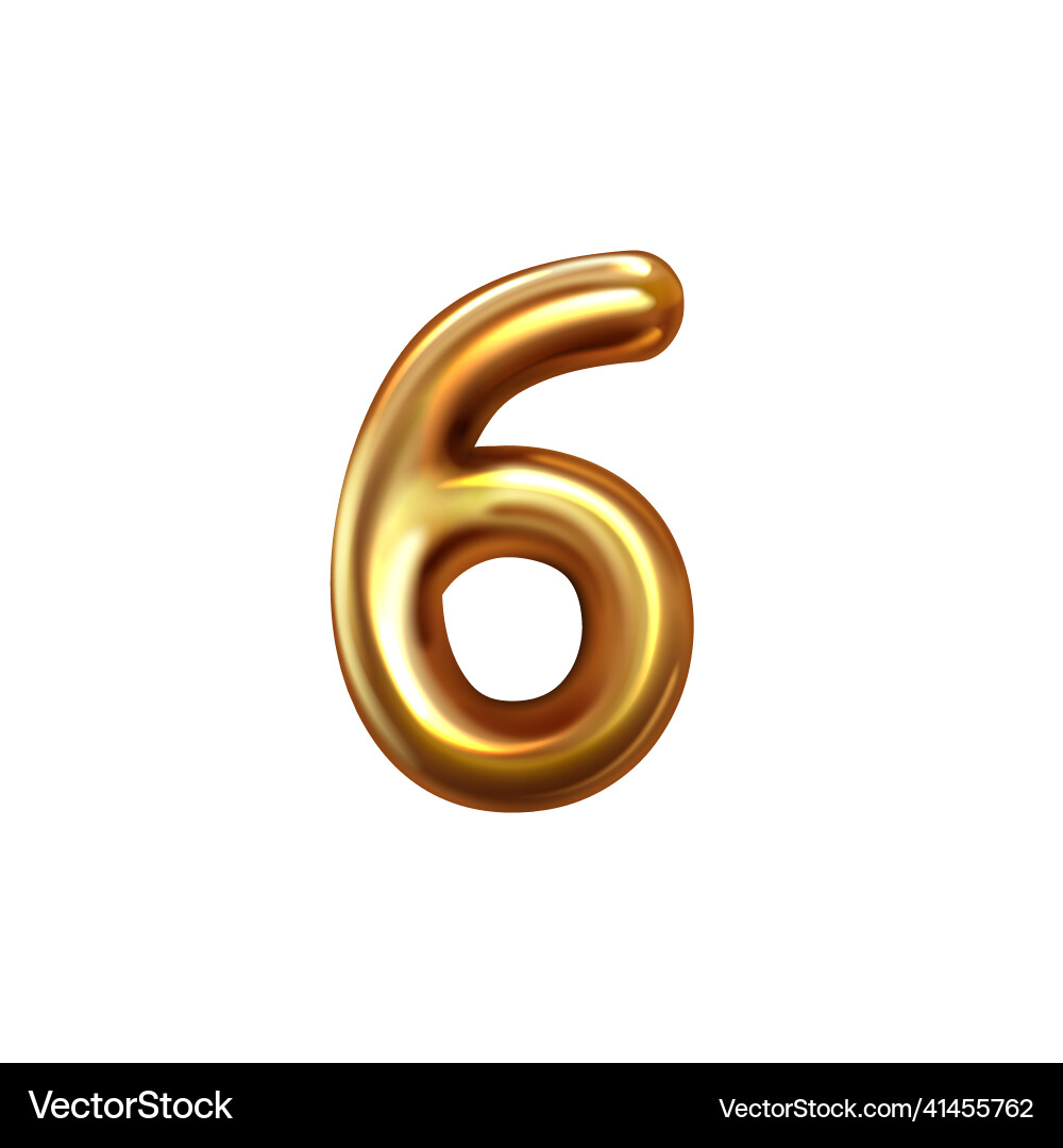 3d golden embossed number six on white background Vector Image