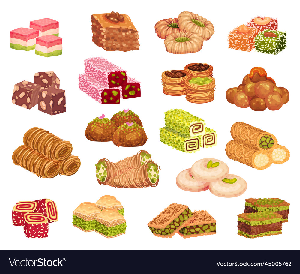 Arabic sweets and turkish delights with famous Vector Image