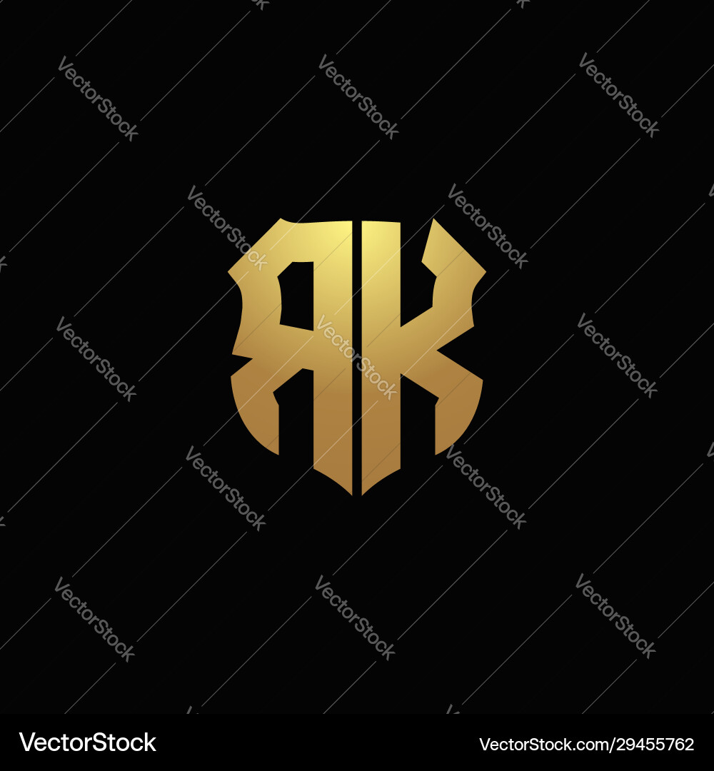 Rk logo monogram with gold colors and shield Vector Image