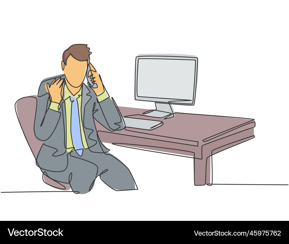 Single continuous line drawing of young furious Vector Image
