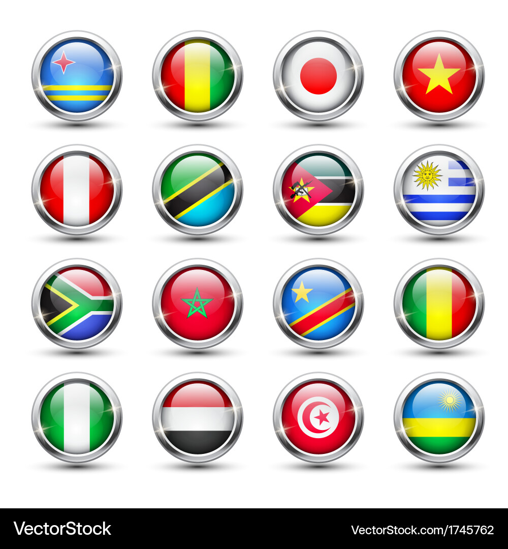 World flag glass icons Royalty Free Vector Image