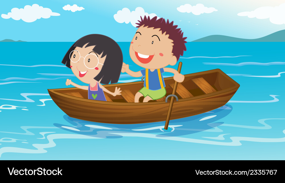 A boy and girl boating Royalty Free Vector Image