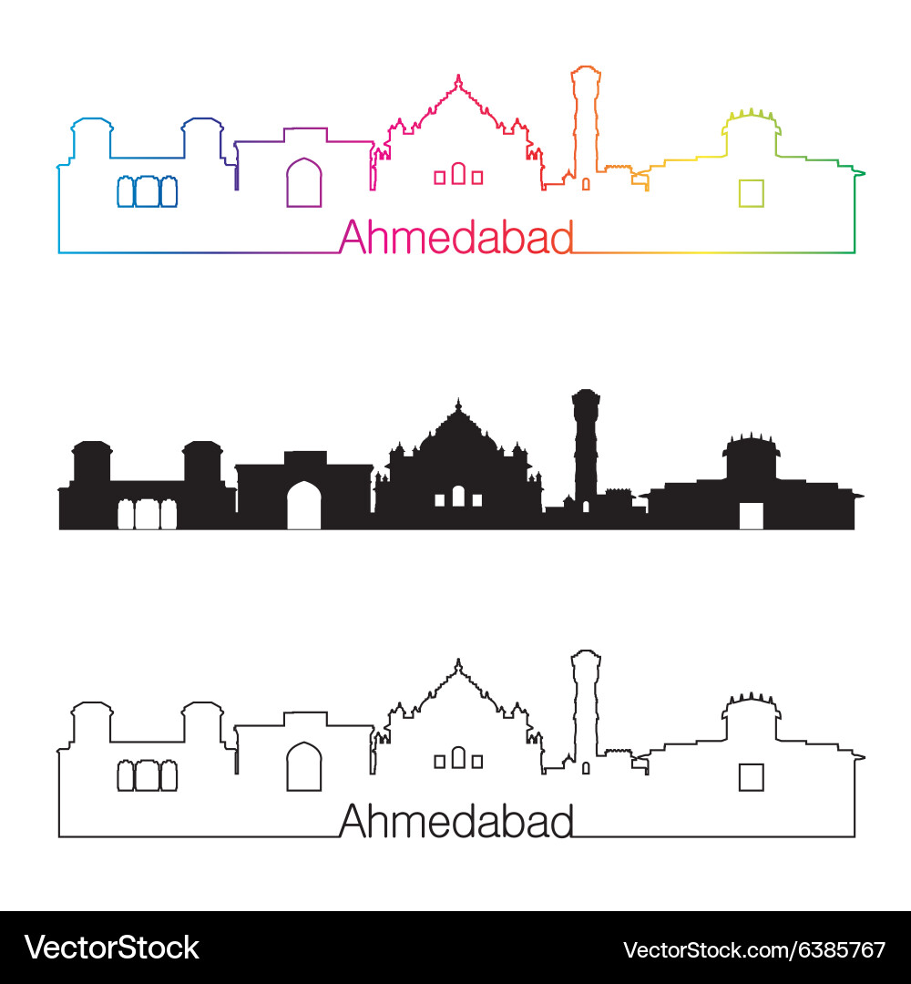 Ahmedabad skyline linear style with rainbow Vector Image