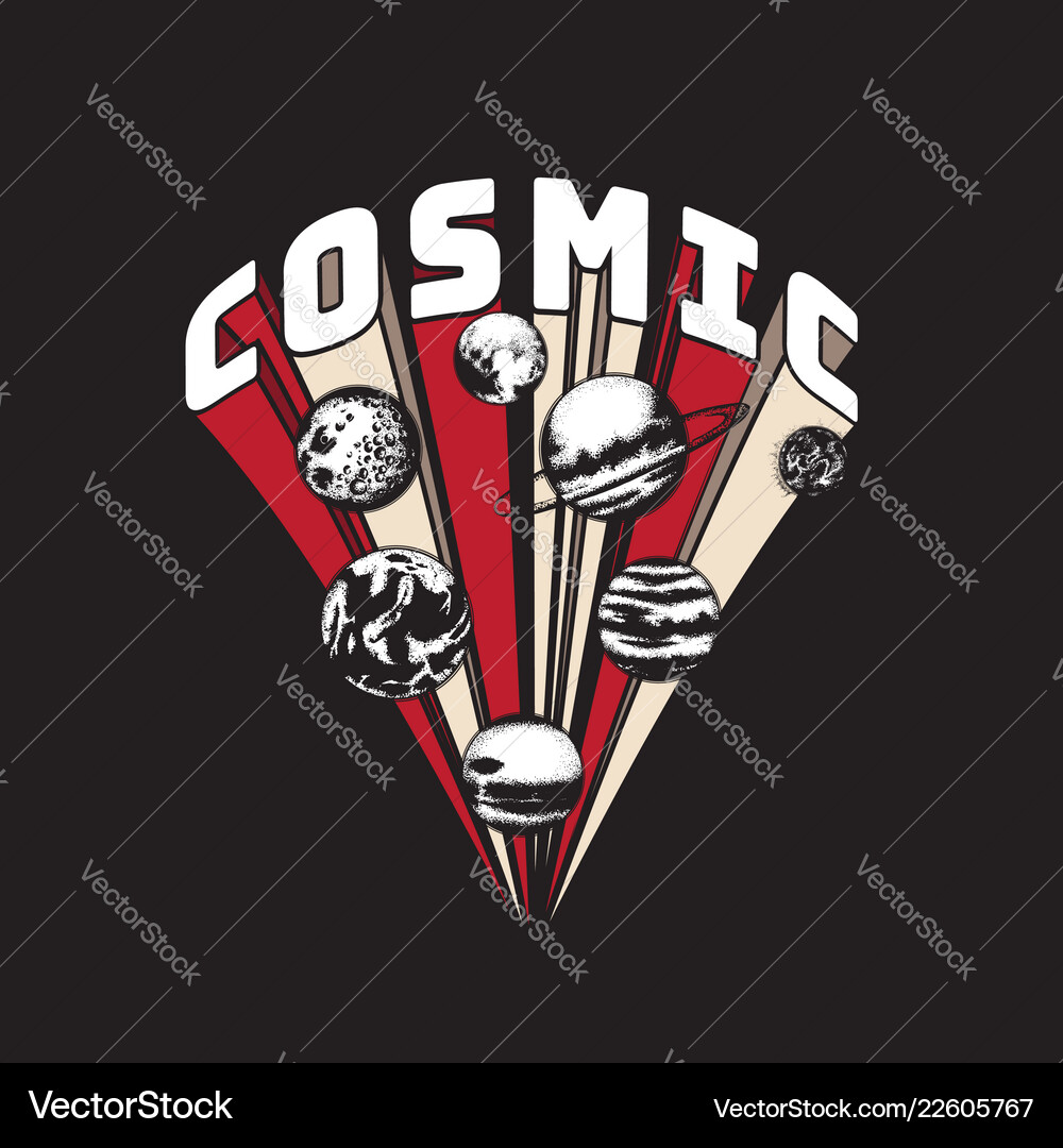Poster with hand drawn planets and lettering Vector Image