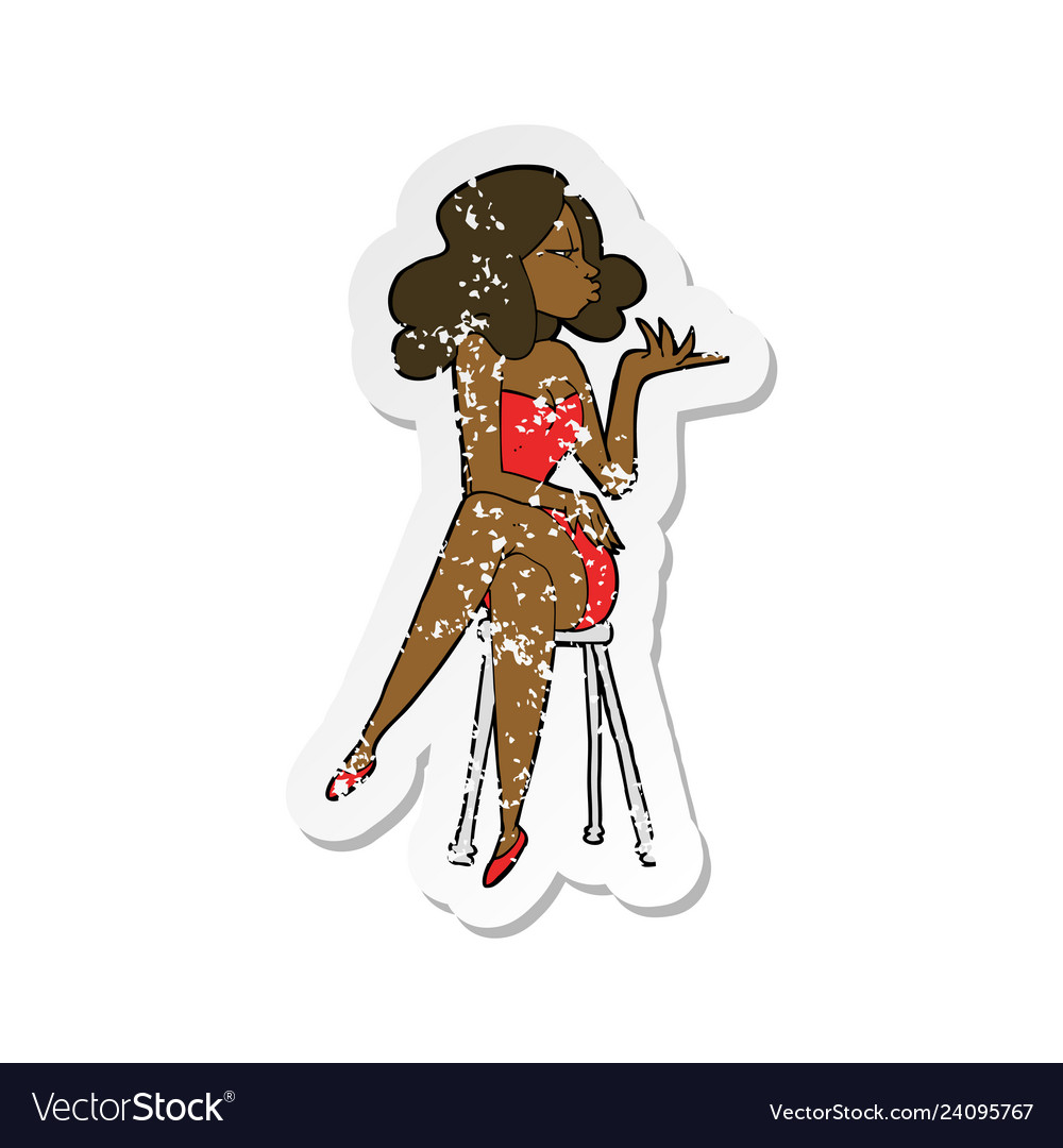 Retro distressed sticker of a cartoon woman Vector Image
