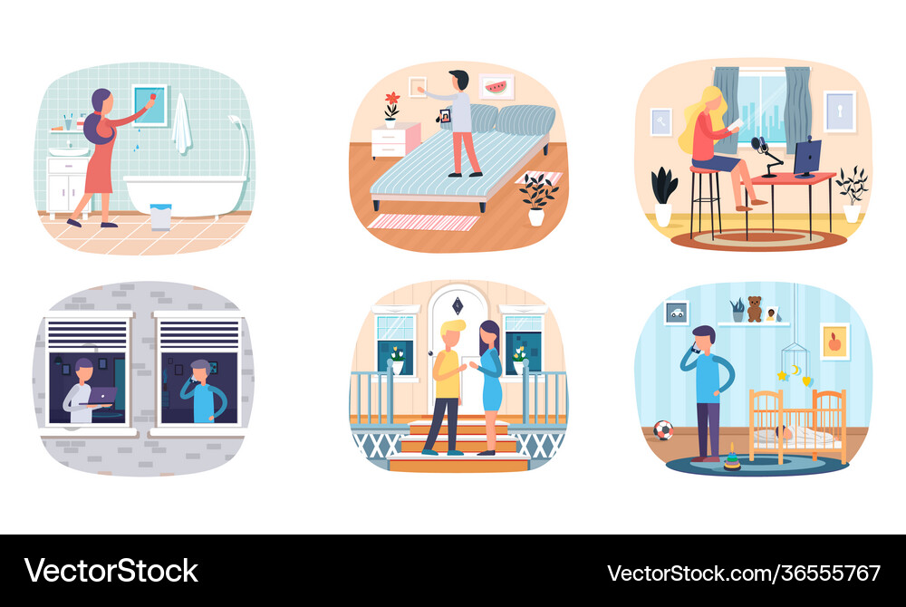 Scenes set daily leisure and work activities Vector Image
