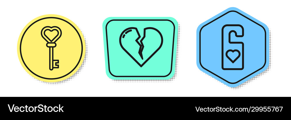 Set line key in heart shape broken heart Vector Image