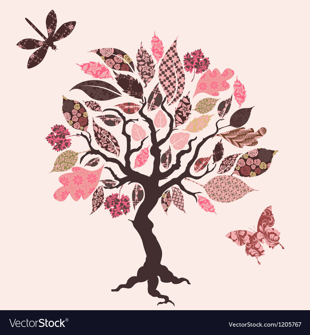 Tree with patch leaves Royalty Free Vector Image