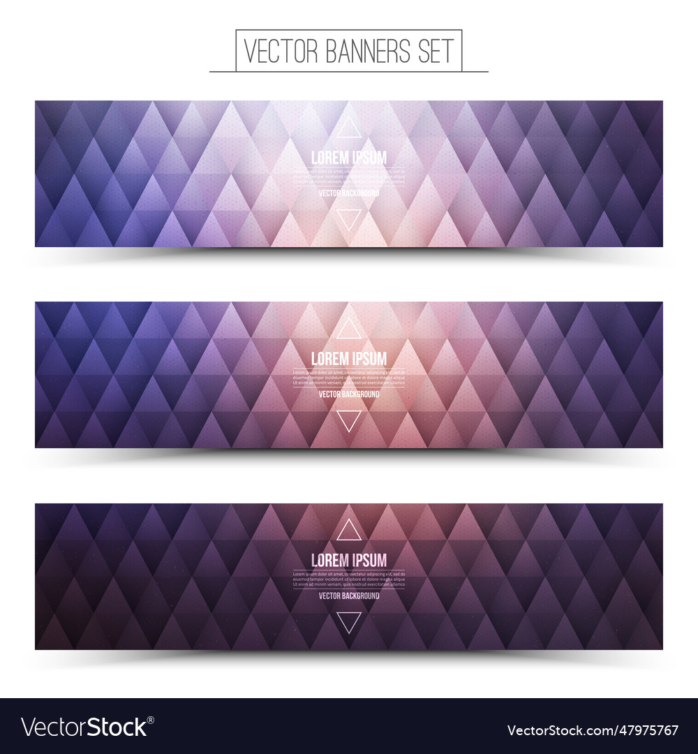 Triangular structure light violet banners set Vector Image