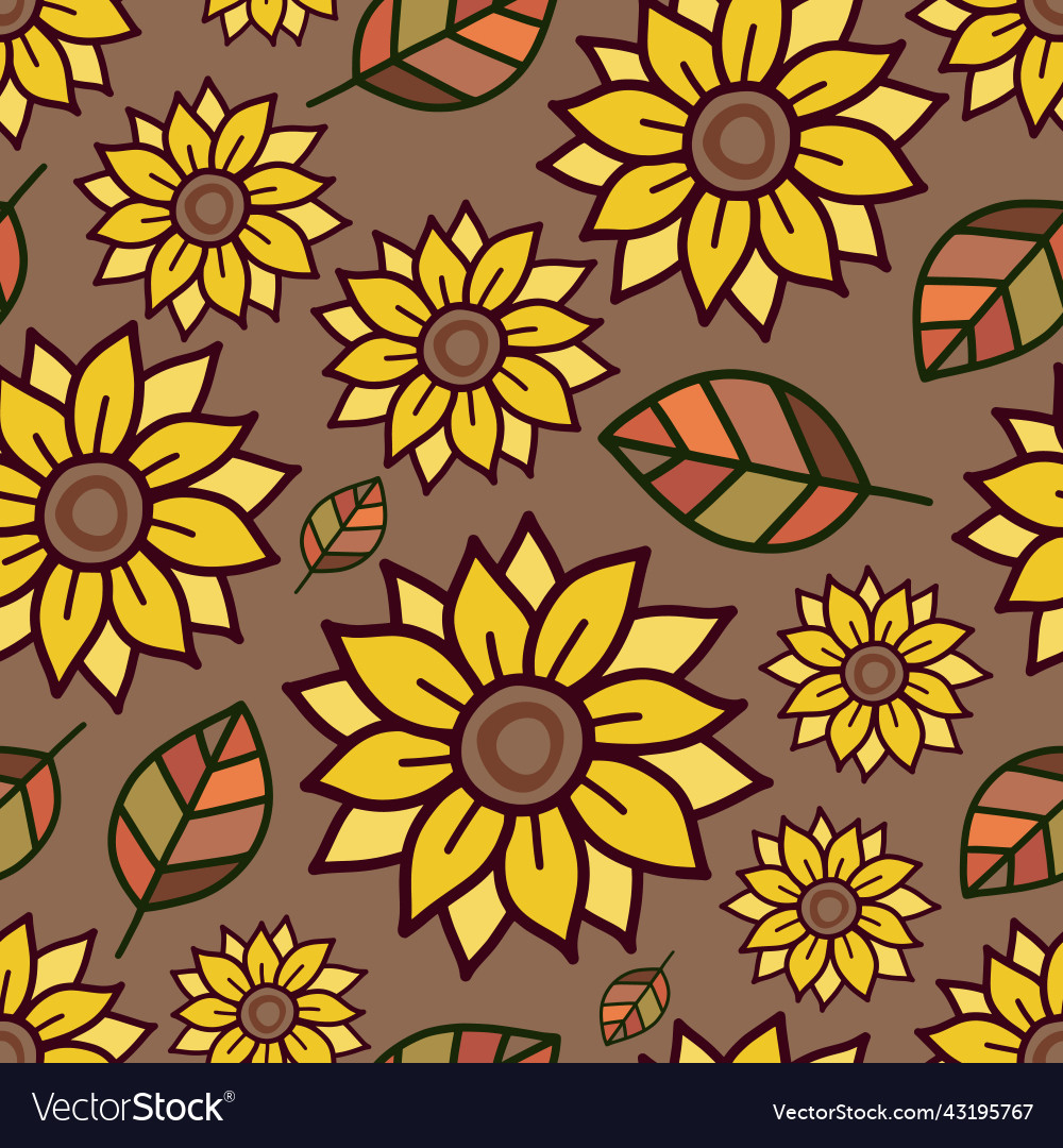 Yellow sunflower floral doodle pattern Royalty Free Vector