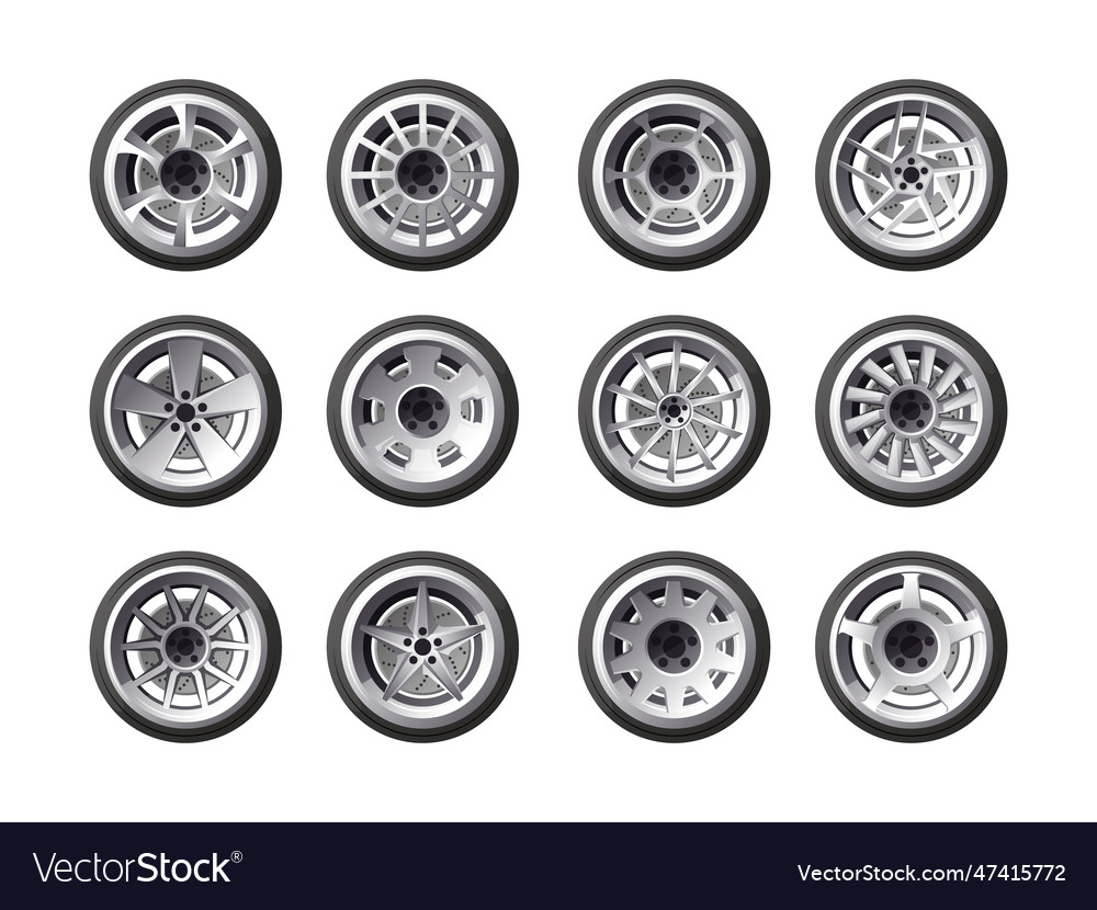 Cartoon car wheels round car wheels with tyre Vector Image