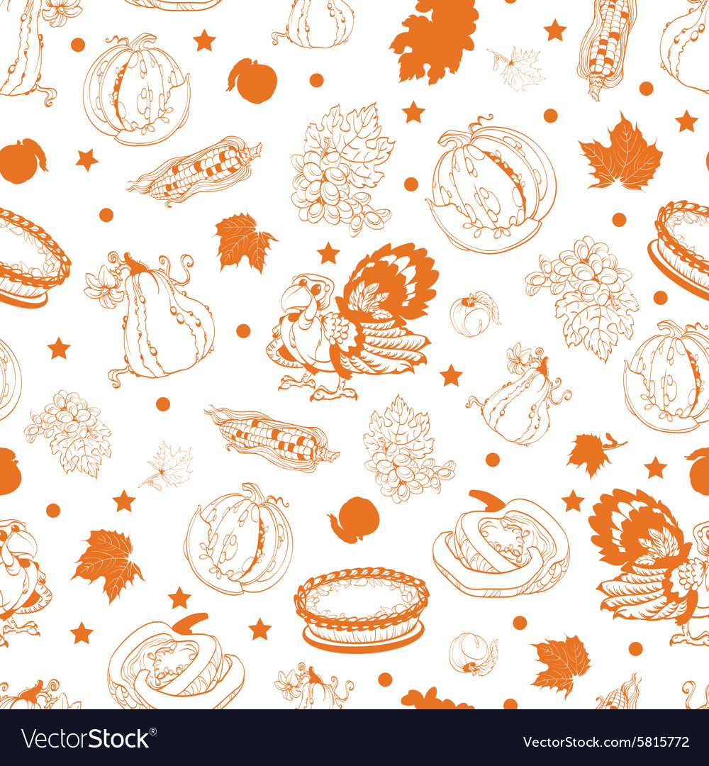 Cornucopia thanksgiving pumpkin turkey corn Vector Image