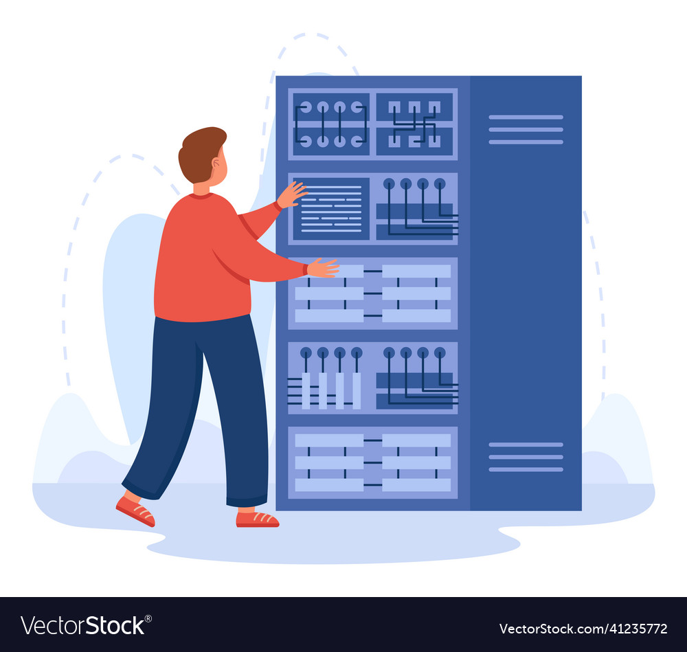 Engineer working with server equipment Royalty Free Vector