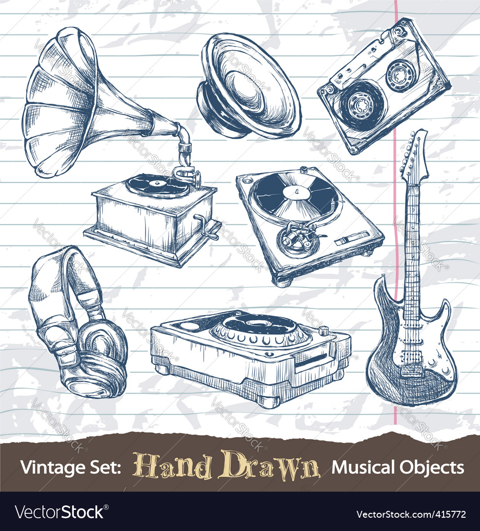 Hand drawn musical objects Royalty Free Vector Image