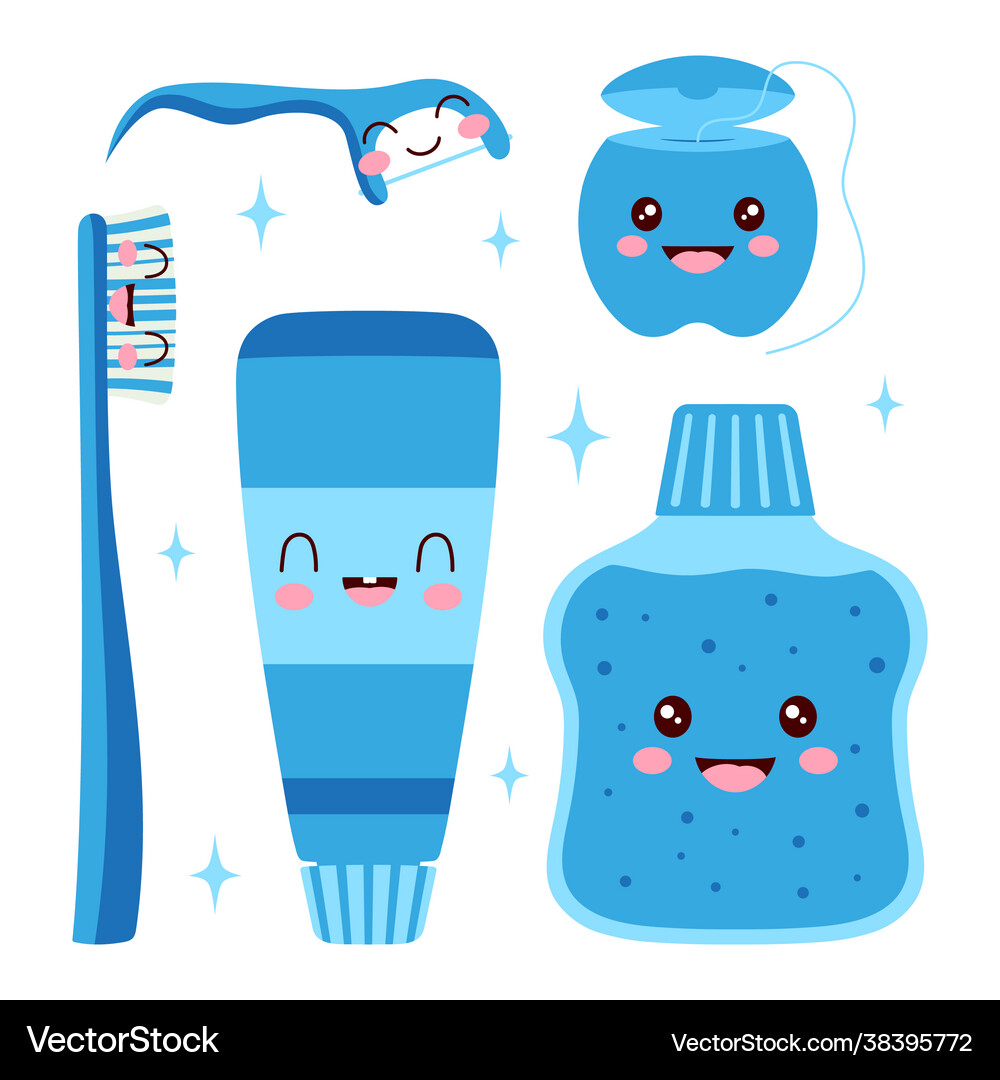 Set for dental hygiene toothpaste floss Royalty Free Vector