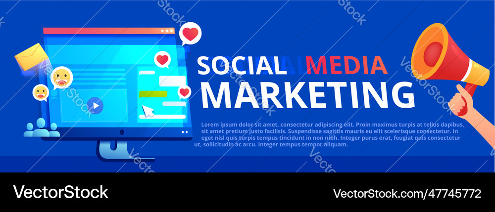 Social media marketing banner computer Royalty Free Vector