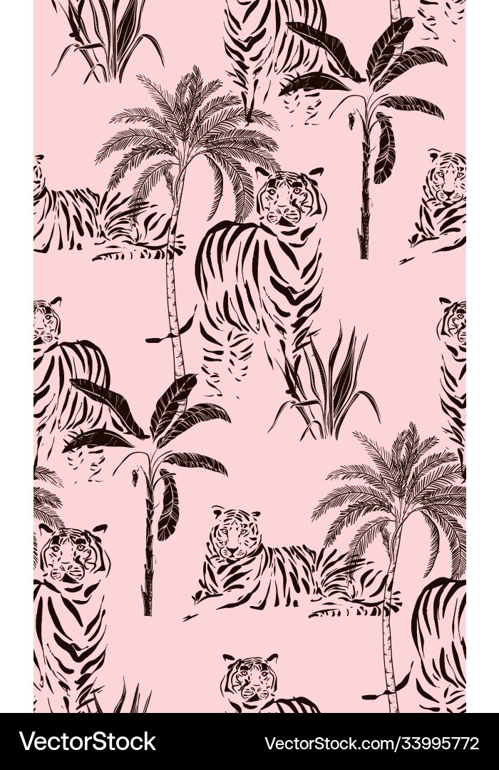 Tiger wild cat safari jungle pattern seamless Vector Image