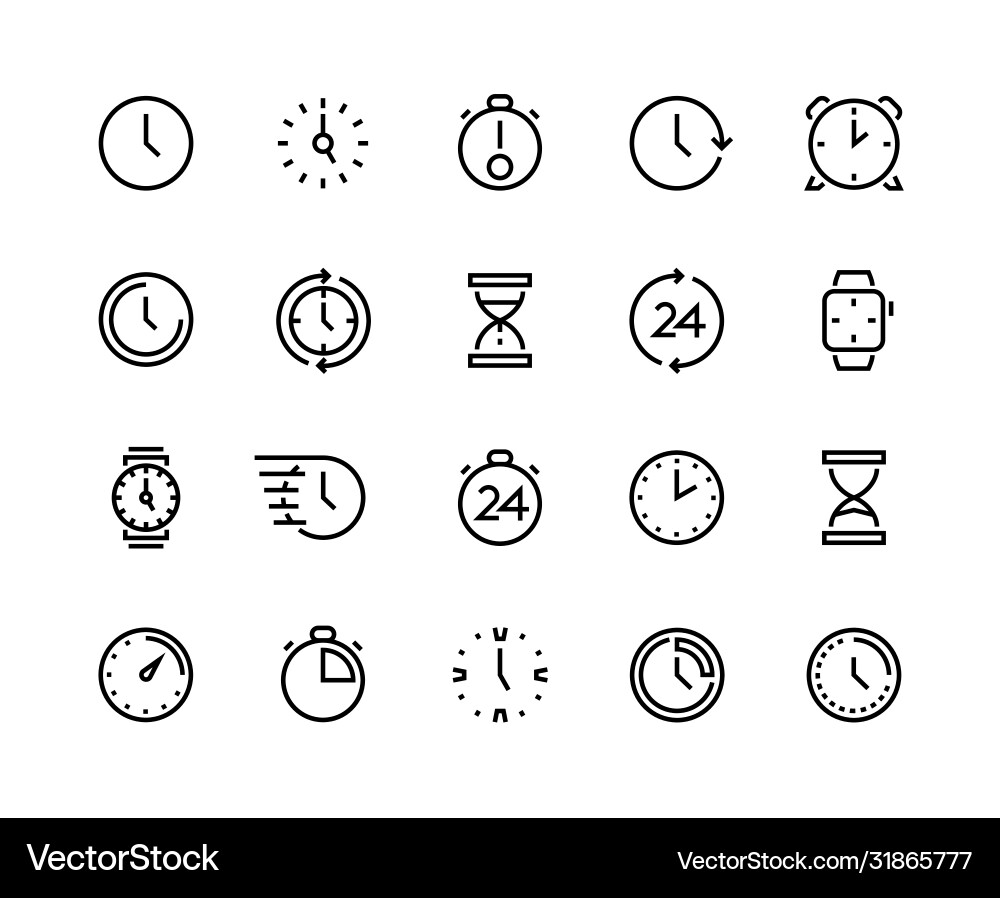 Clock line icons time management and schedule Vector Image
