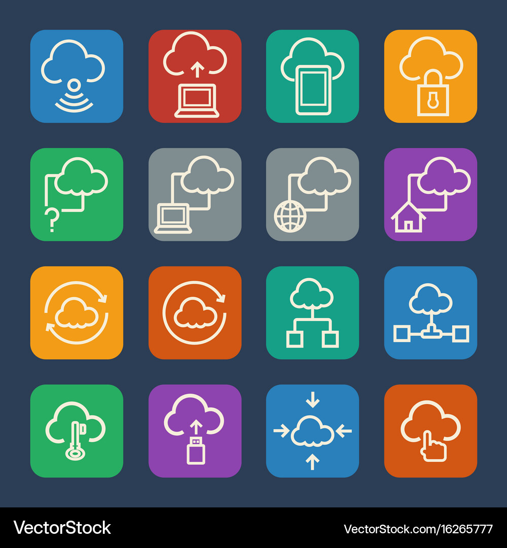 Cloud computing icons set for internet Royalty Free Vector
