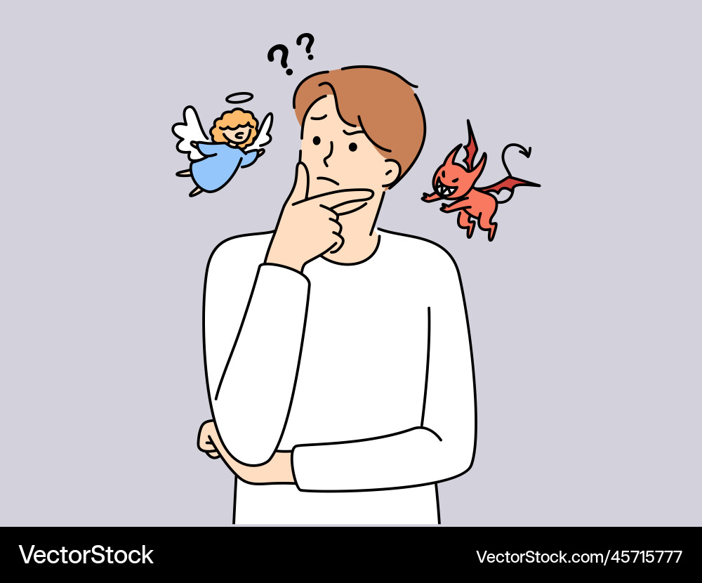 Confused man with devil and angel on sides Vector Image