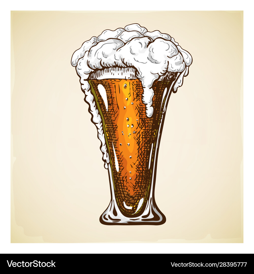 Hand drawn beer glass full dark Royalty Free Vector Image