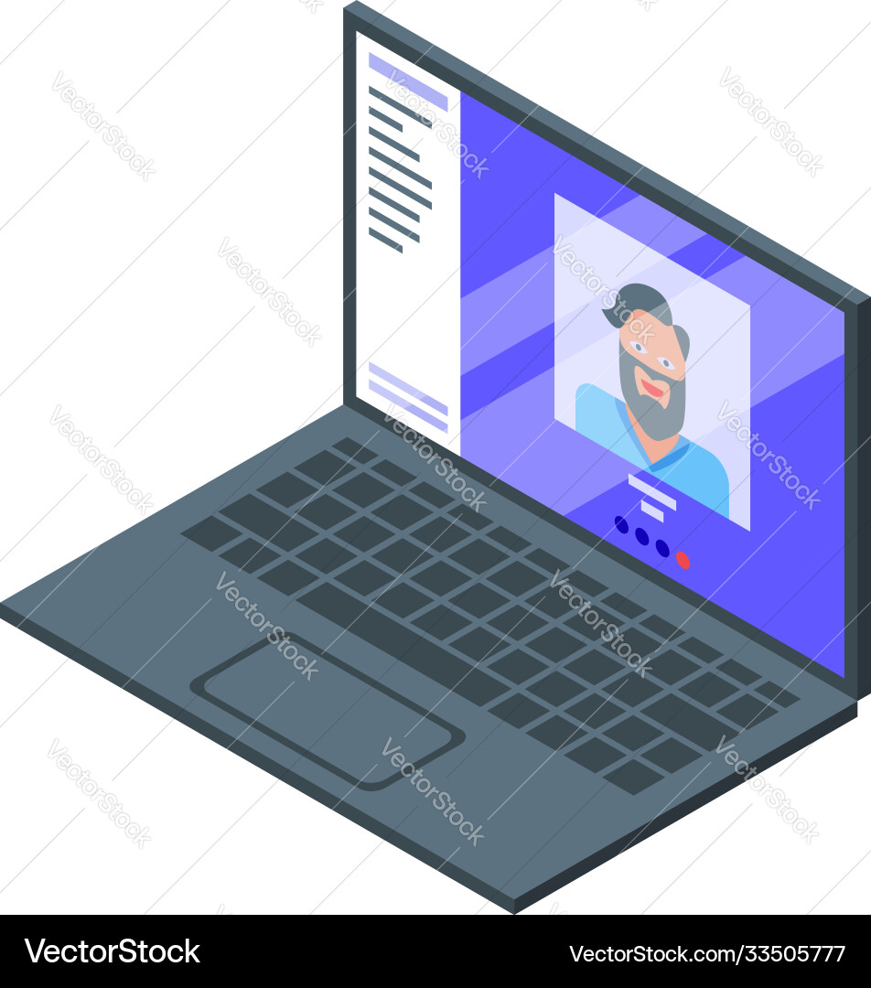 Home office laptop video call icon isometric Vector Image