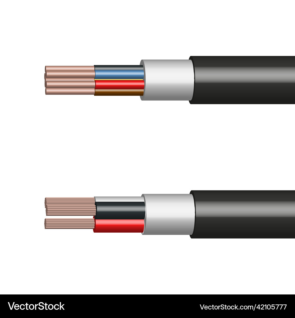 Round cable with insulated copper conductors Vector Image