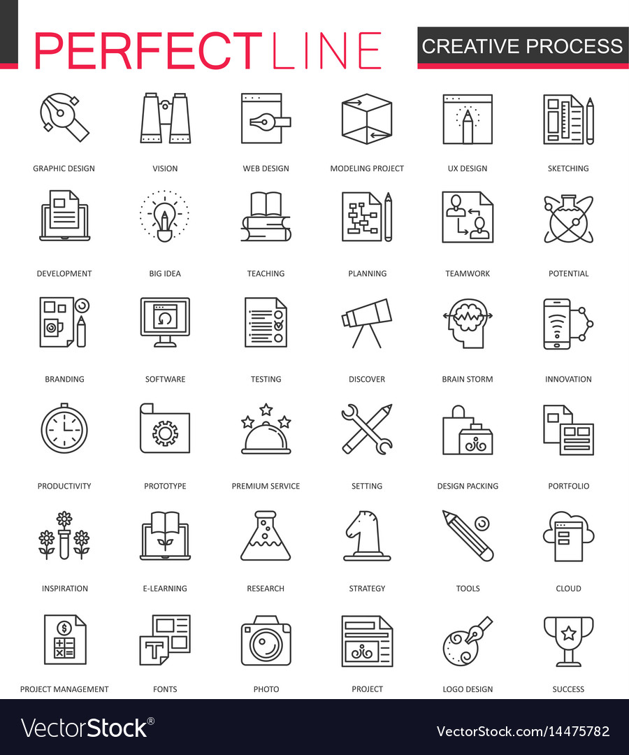 Creative process thin line web icons set outline Vector Image