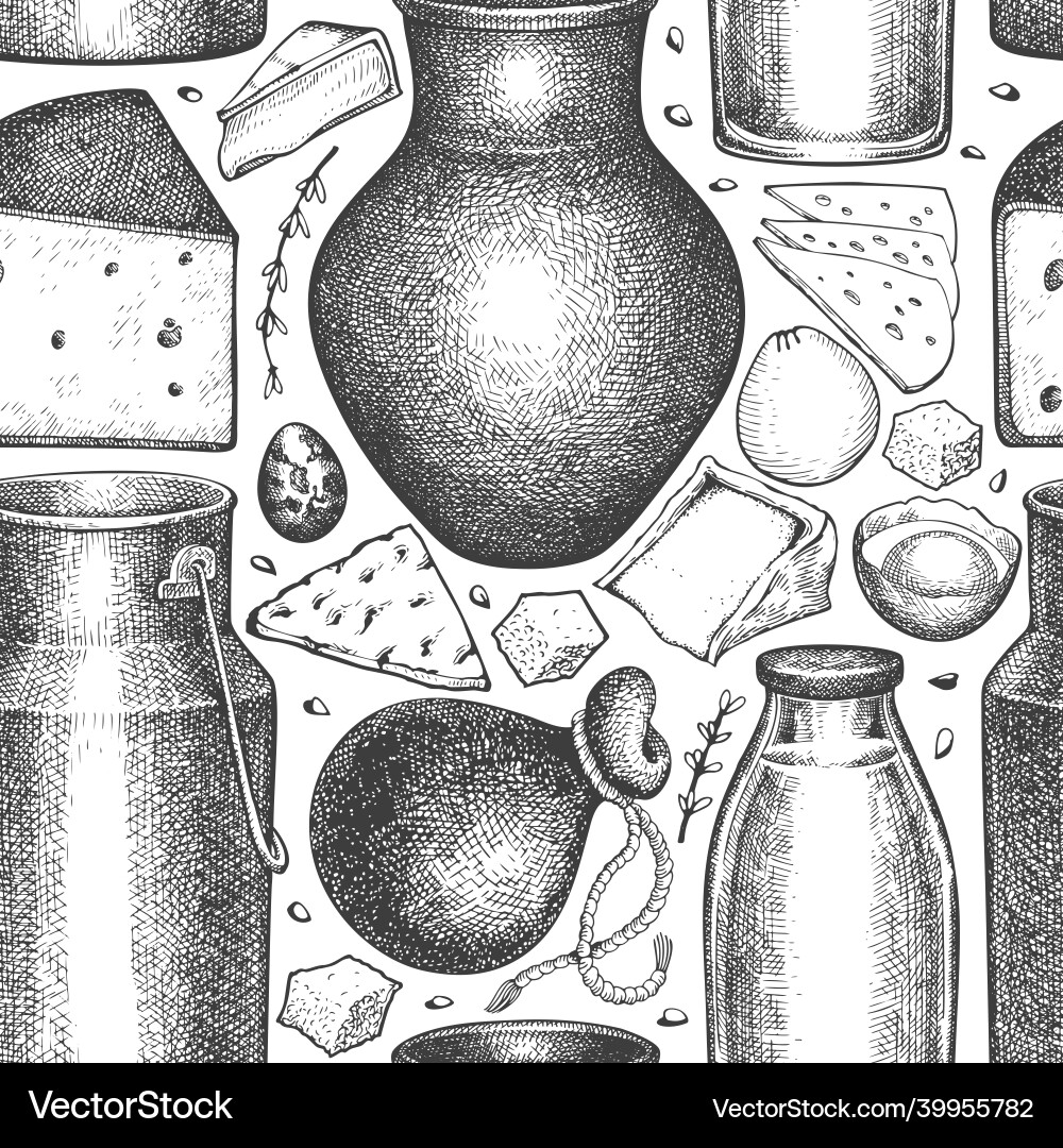 Farm food seamless pattern hand drawn dairy Vector Image