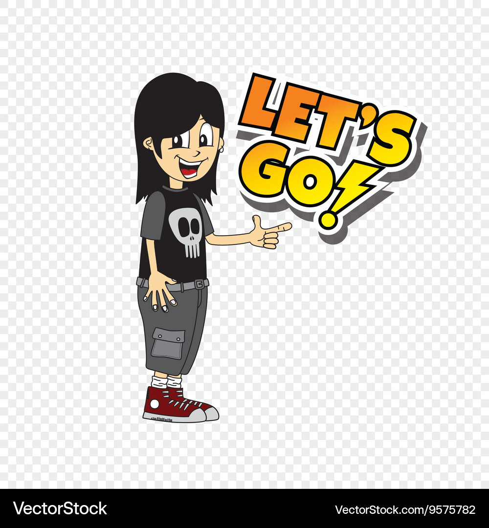 Male cartoon character lets go text theme Vector Image