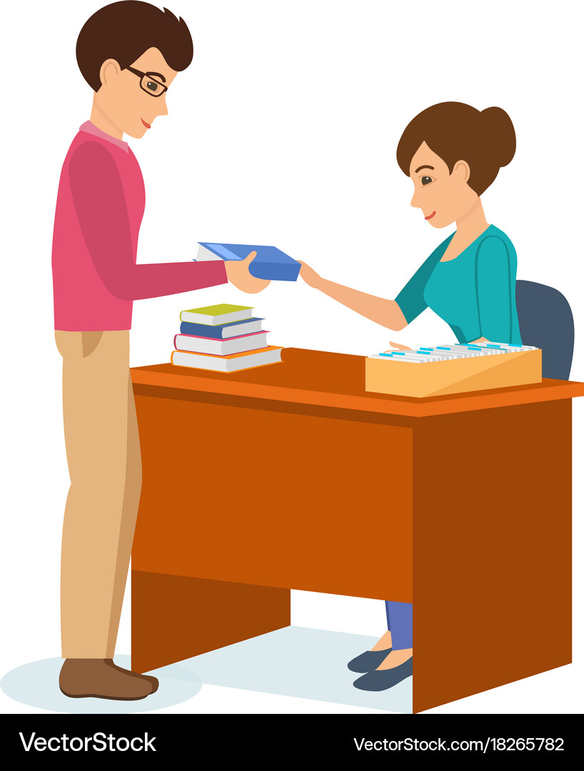 Man receives books and information material Vector Image