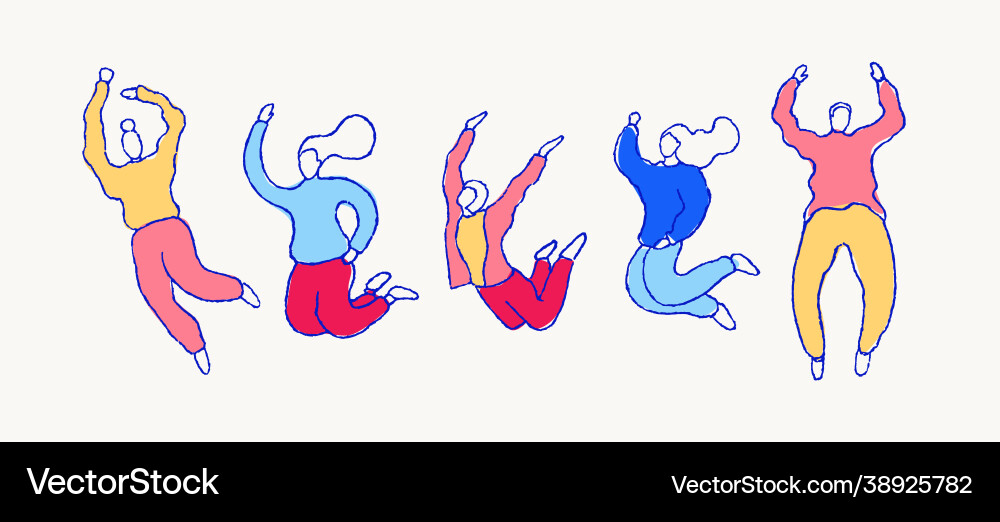 Set sketches jumping persons cartoon Royalty Free Vector