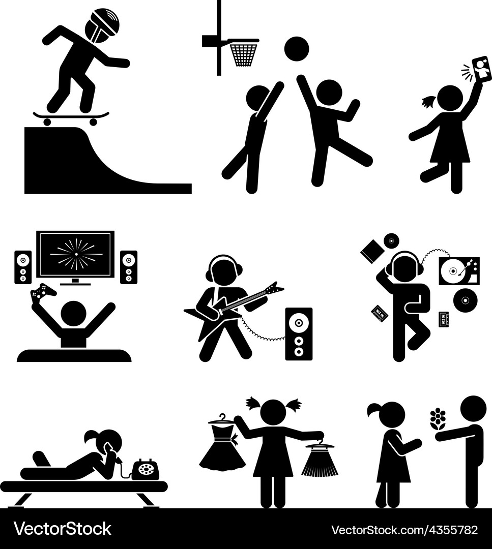 Teenagers Having Fun - Flat Icons Royalty Free Vector Image