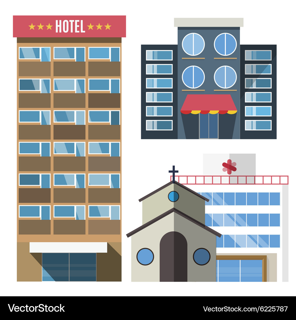 Buildings set skyscrappers small house Royalty Free Vector
