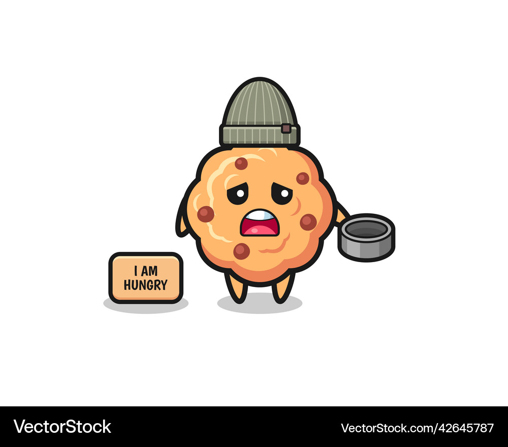 Cute chocolate chip cookie beggar cartoon Vector Image